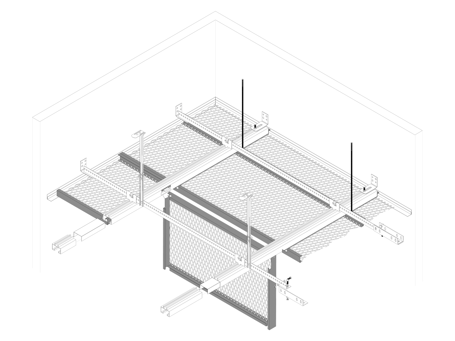 S7 RHOMBOS expanded metal ceiling rail channel system | durlum GmbH